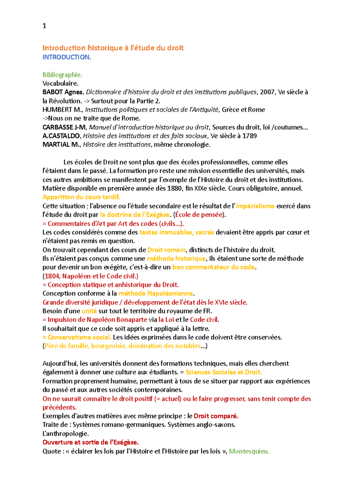 Cours magistral HIST. Droit - Azema - Introduction historique à l’étude du droit INTRODUCTION ...