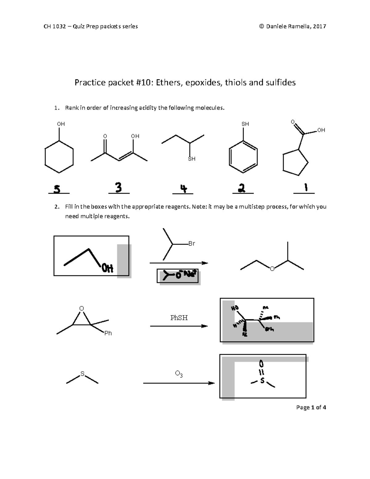 Quizpreppacket10 Ethersthiolsepoxidessulfides Practice Packet 10 Ethers Epoxides