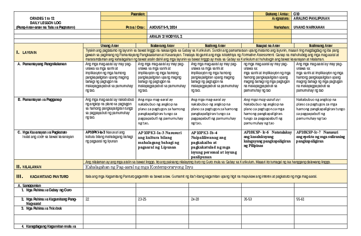 DLL DOCS - ooool - GRADES 1 to 12 DAILY LESSON LOG (Pang-Araw-araw na ...