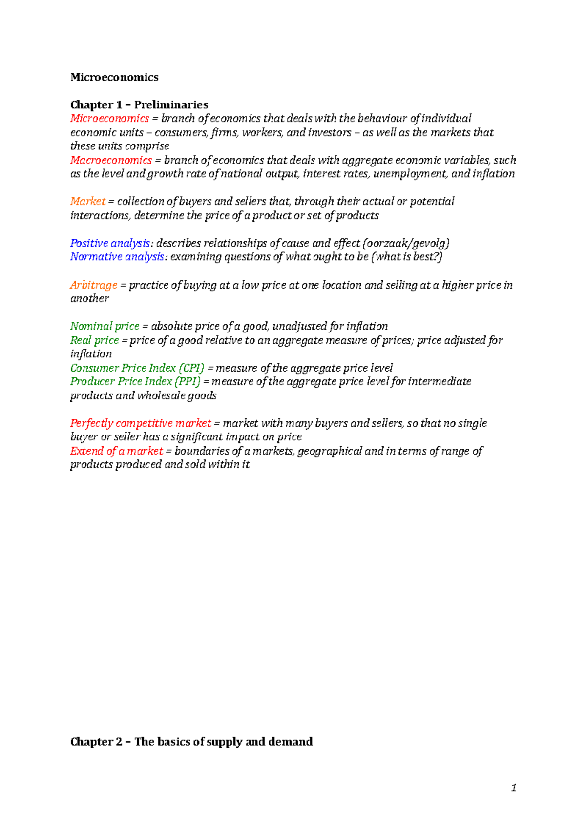 Microeconomics summary - Microeconomics Chapter 1 – Preliminaries ...
