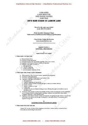 Labor LAW Prelim Reviewer - LABOR LAW Atty. A. Cacho Bird’s eye view of ...