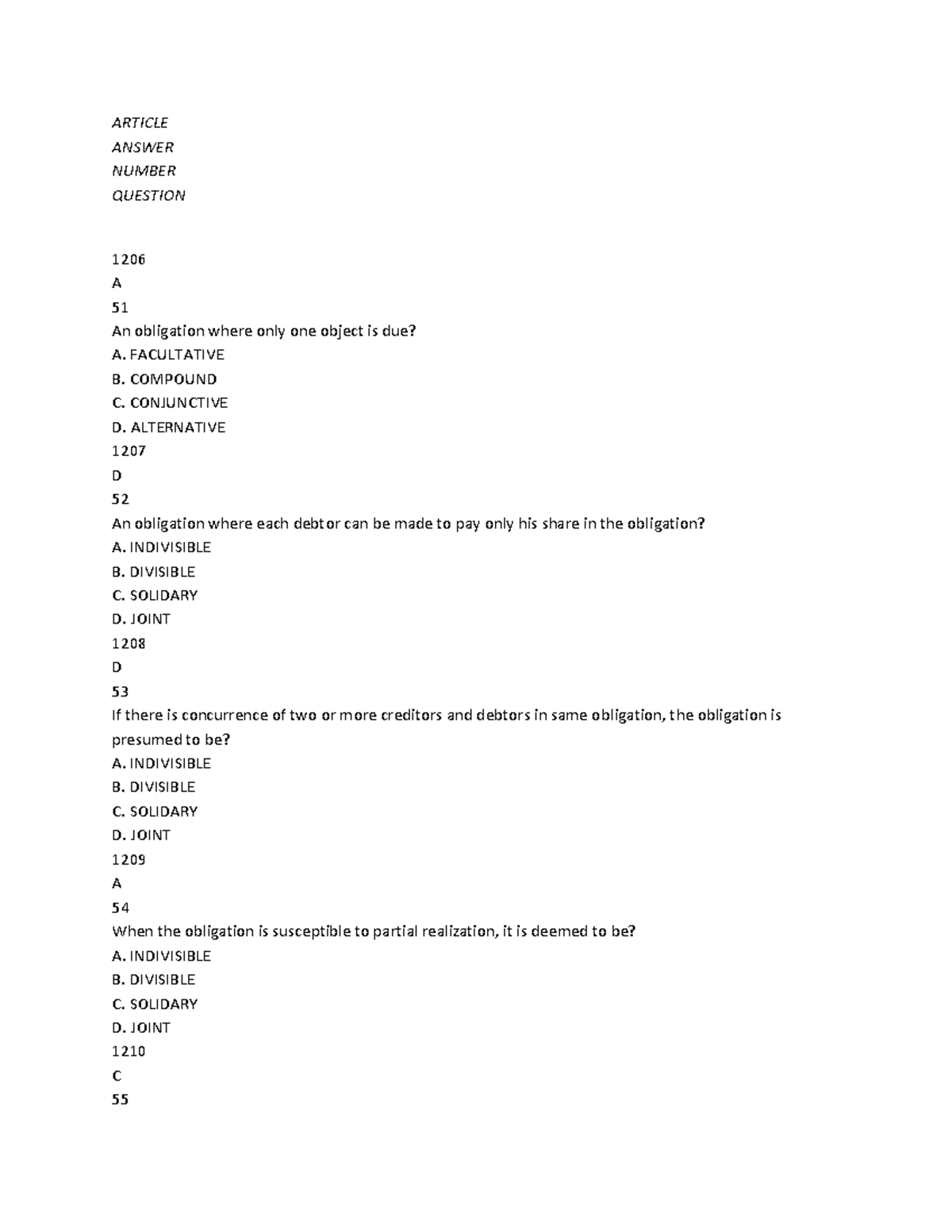 OCEM1 - OBLIGATIONS - ARTICLE ANSWER NUMBER QUESTION 1206 A 51 An ...