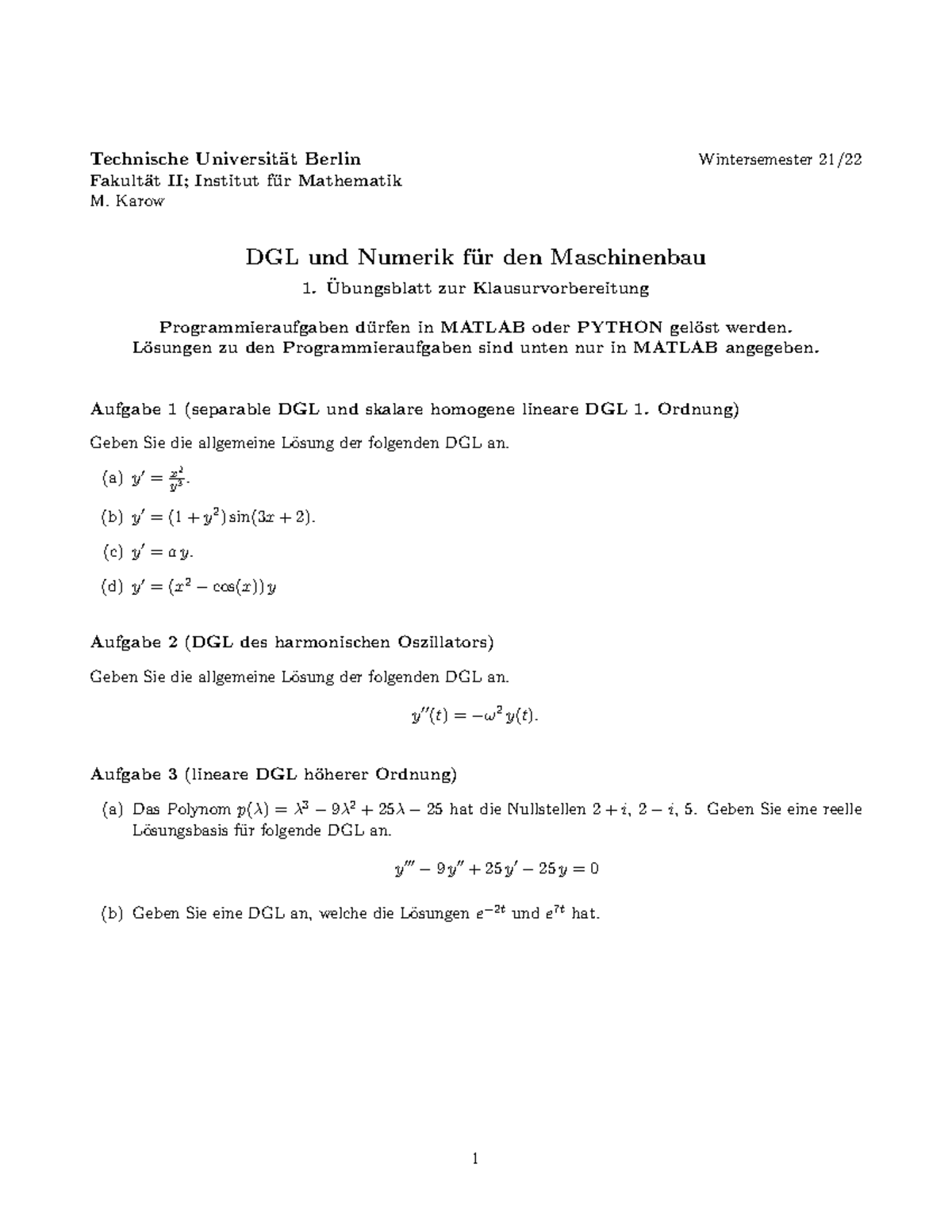 Num DGL Übungsblätter - Technische Universit ̈at Berlin Wintersemester 21/ Fakult ̈at II ...