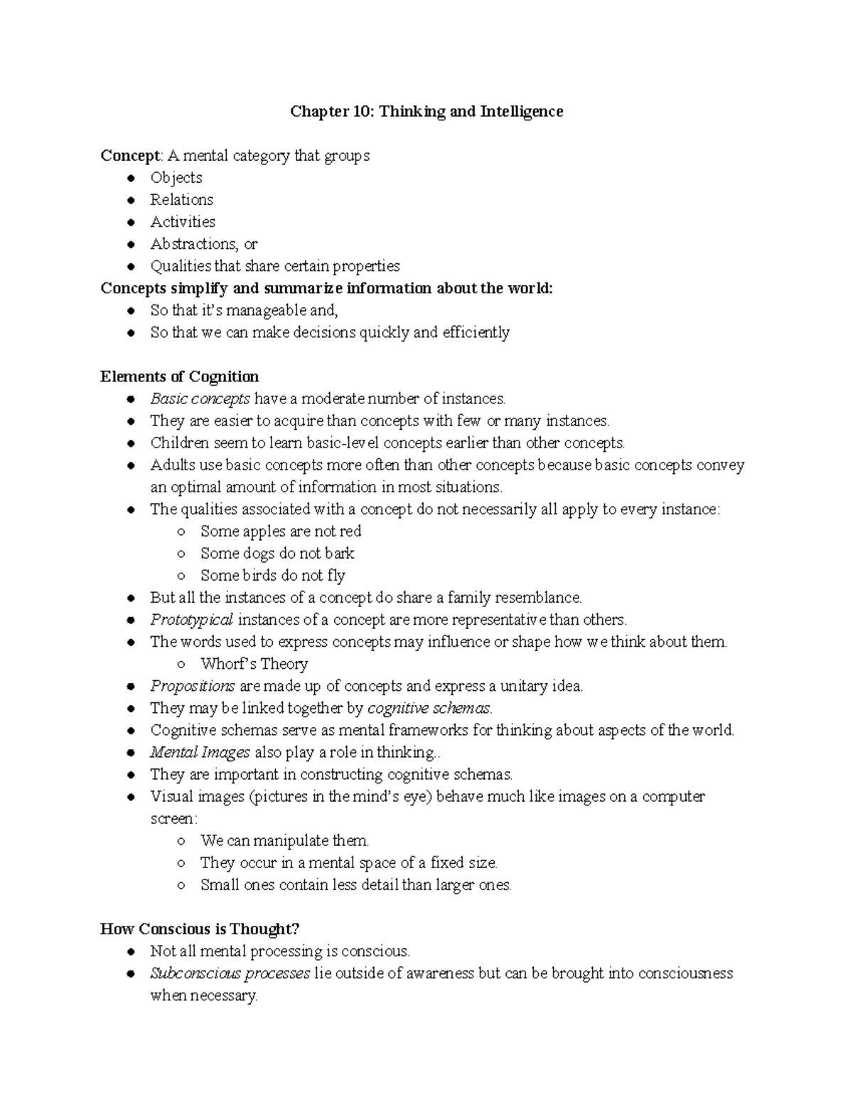 Thinking and Intelligence - Chapter 10: Thinking and Intelligence Concept : A mental category ...