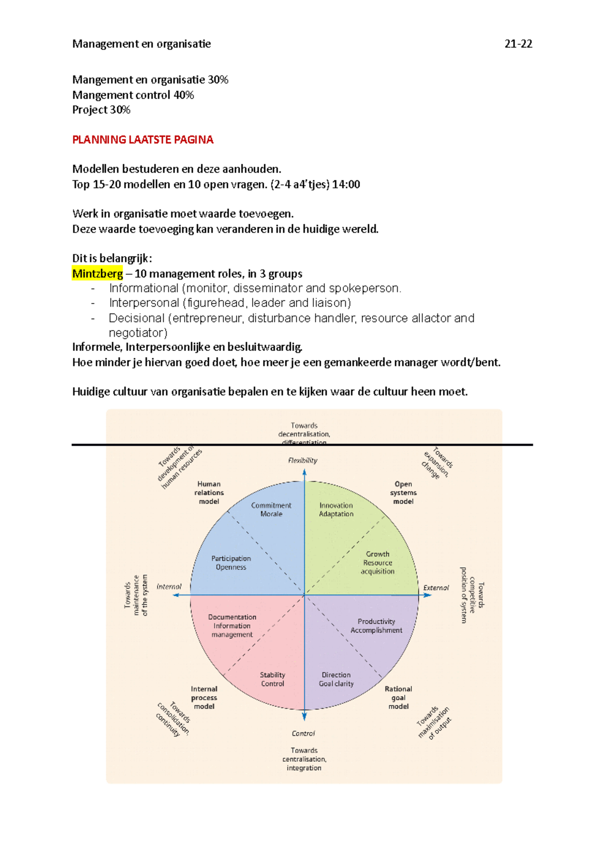 Management en organisatie - Top 15-20 modellen en 10 open vragen. (2-4 ...