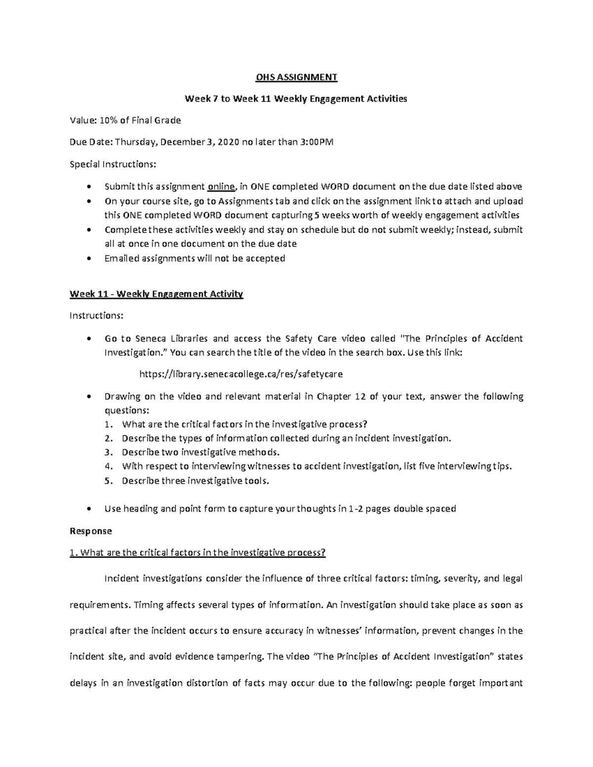 OHS Weekly Engagement Activities Assignment Week 11 - OHS ASSIGNMENT ...