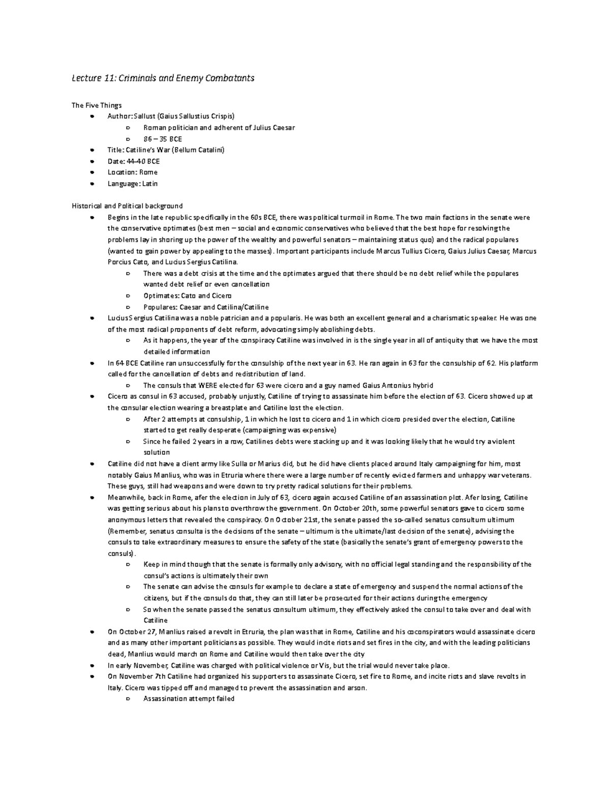 Classics 2301 - Lecture 11 - Lecture 11: Criminals and Enemy Combatants ...