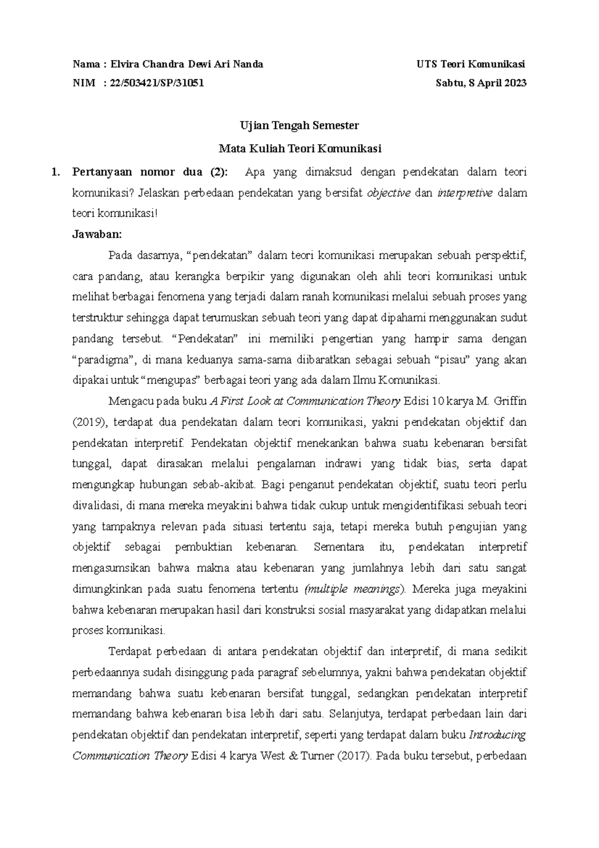 (FIX) Teori Komunikasi - Nama : Elvira Chandra Dewi Ari Nanda UTS Teori ...