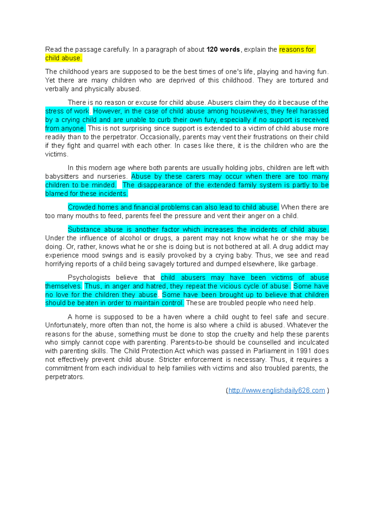 Summary child abuse - Read the passage carefully. In a paragraph of ...