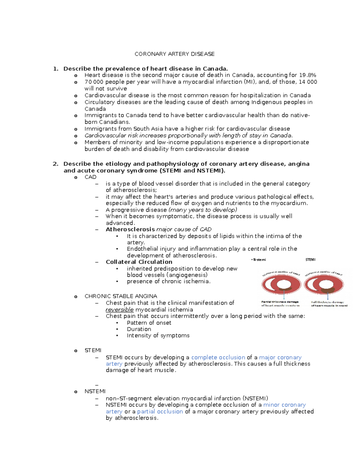 CAD LO Winter 2020 Notes CORONARY ARTERY DISEASE 1 Describe The cad-lo-winter-2020-notes-coronary-artery-disease-1-describe-the