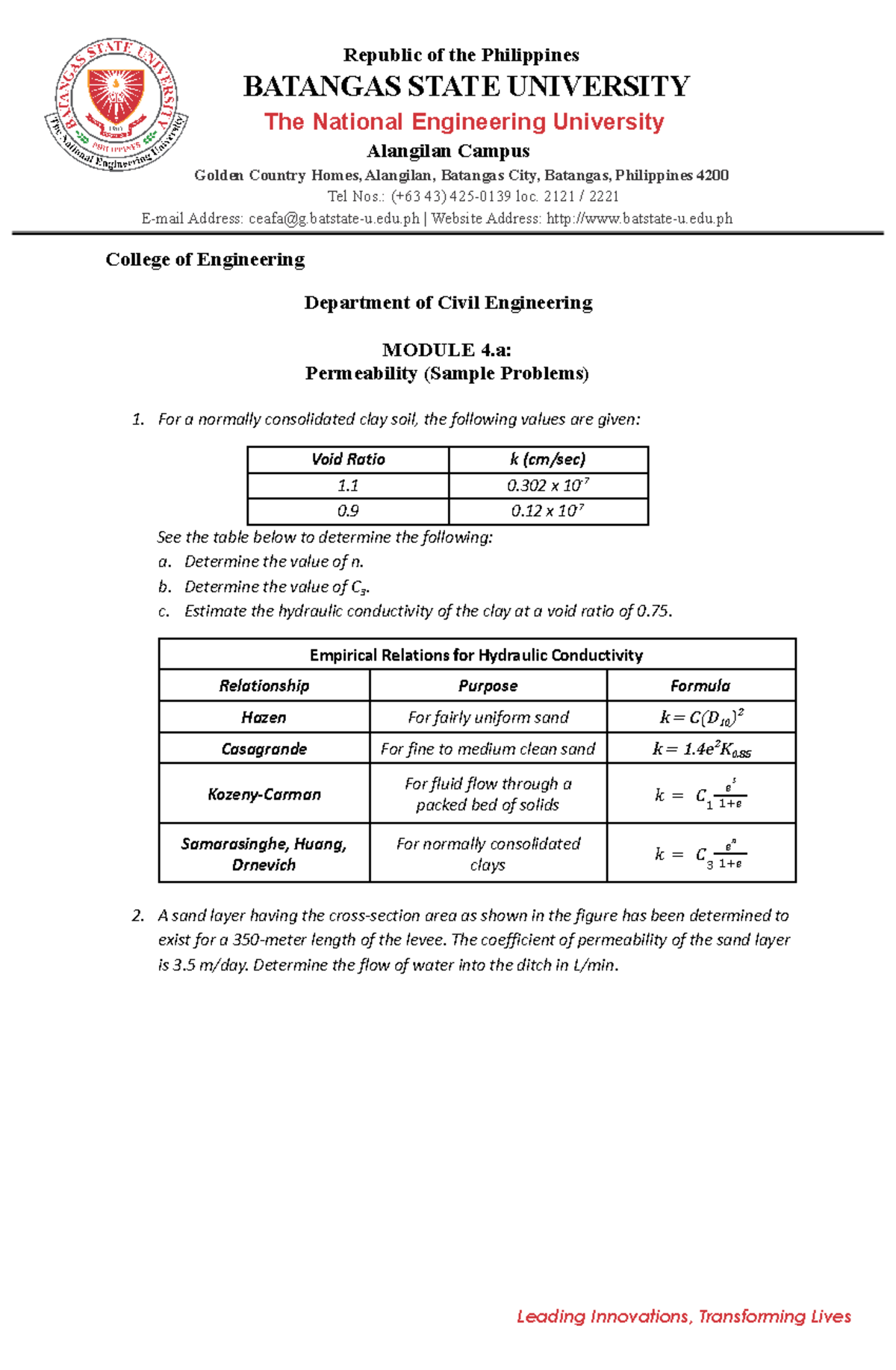 Geotechnical Engineering - Republic of the Philippines BATANGAS STATE ...