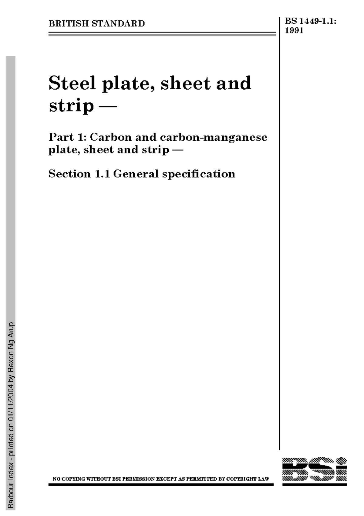 BS 1449 1.1 1991 Steel Plate - BRITISH STANDARD BS 1449-1: 1991 Steel ...