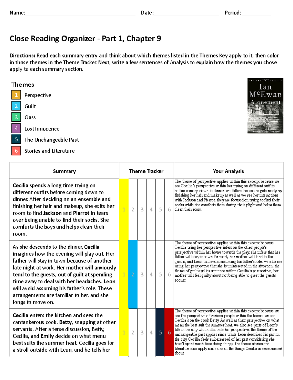 1. Close Reading Organizer Part 1, Chapter 9 - Name: Date: Period ...