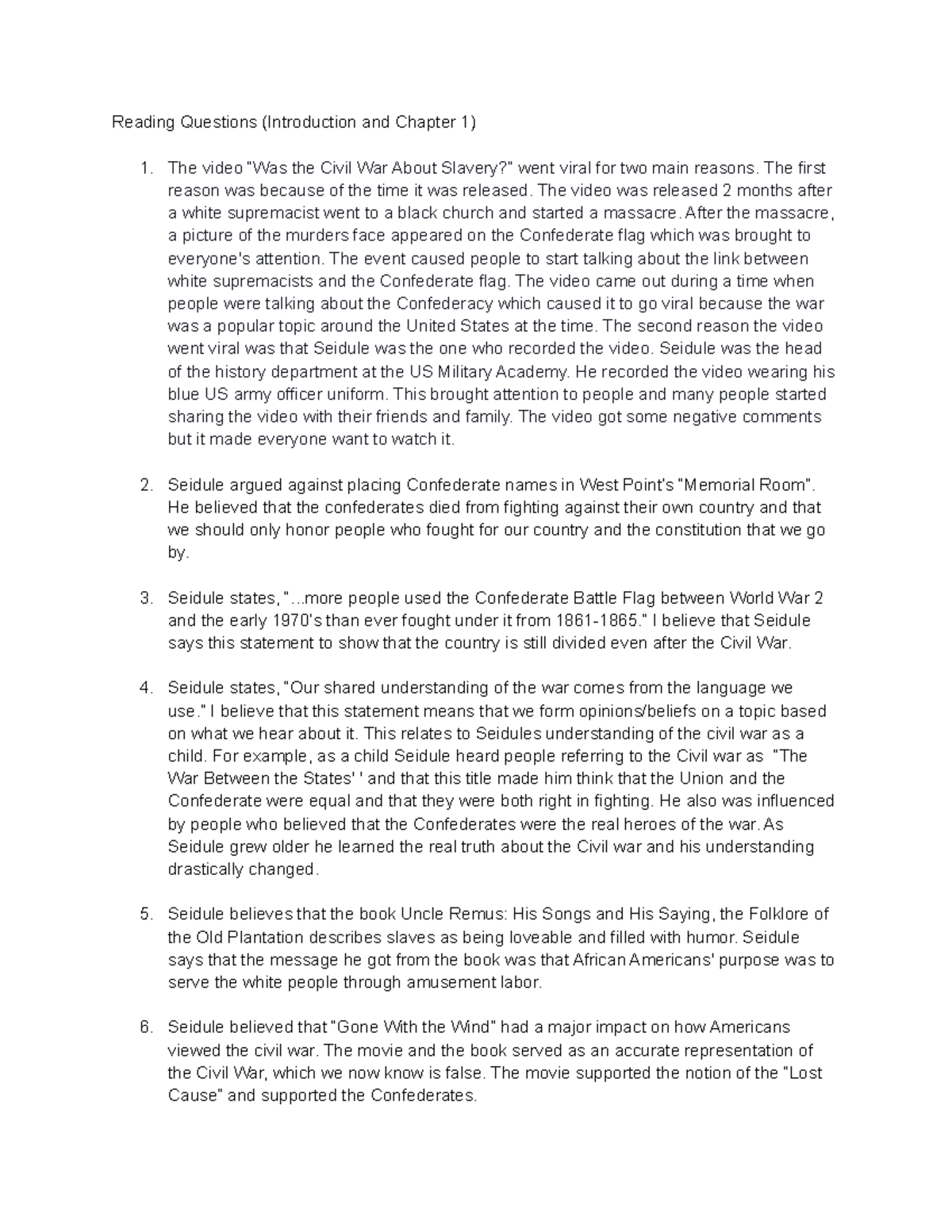 History part 1 reading questions-2 - Reading Questions (Introduction ...