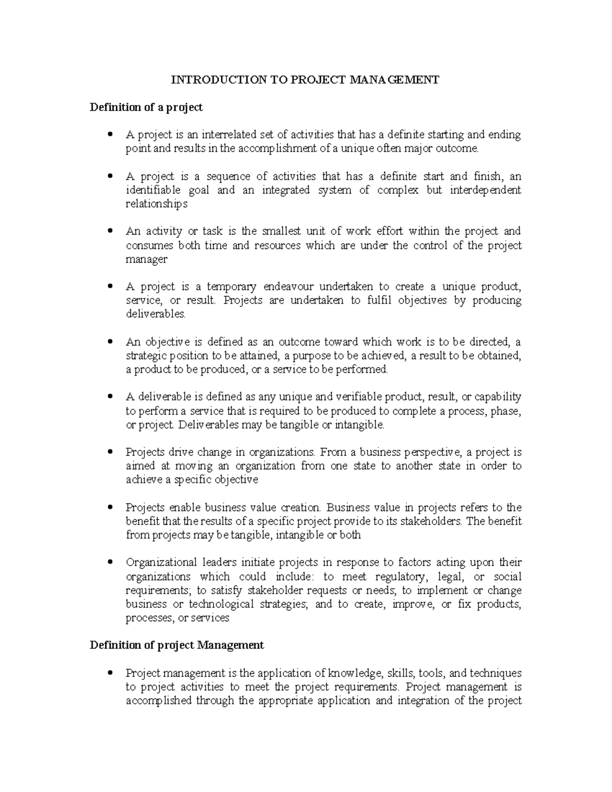 Lesson 1- Introduction TO Project Management - INTRODUCTION TO PROJECT ...