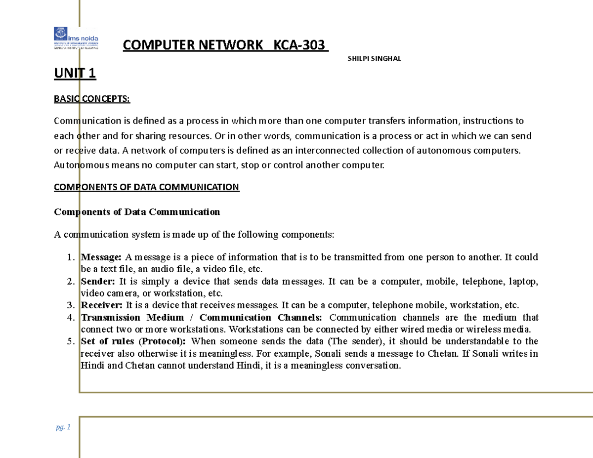 Unit 1 (KCA-303) - good - SHILPI SINGHAL UNIT 1 BASIC CONCEPTS ...