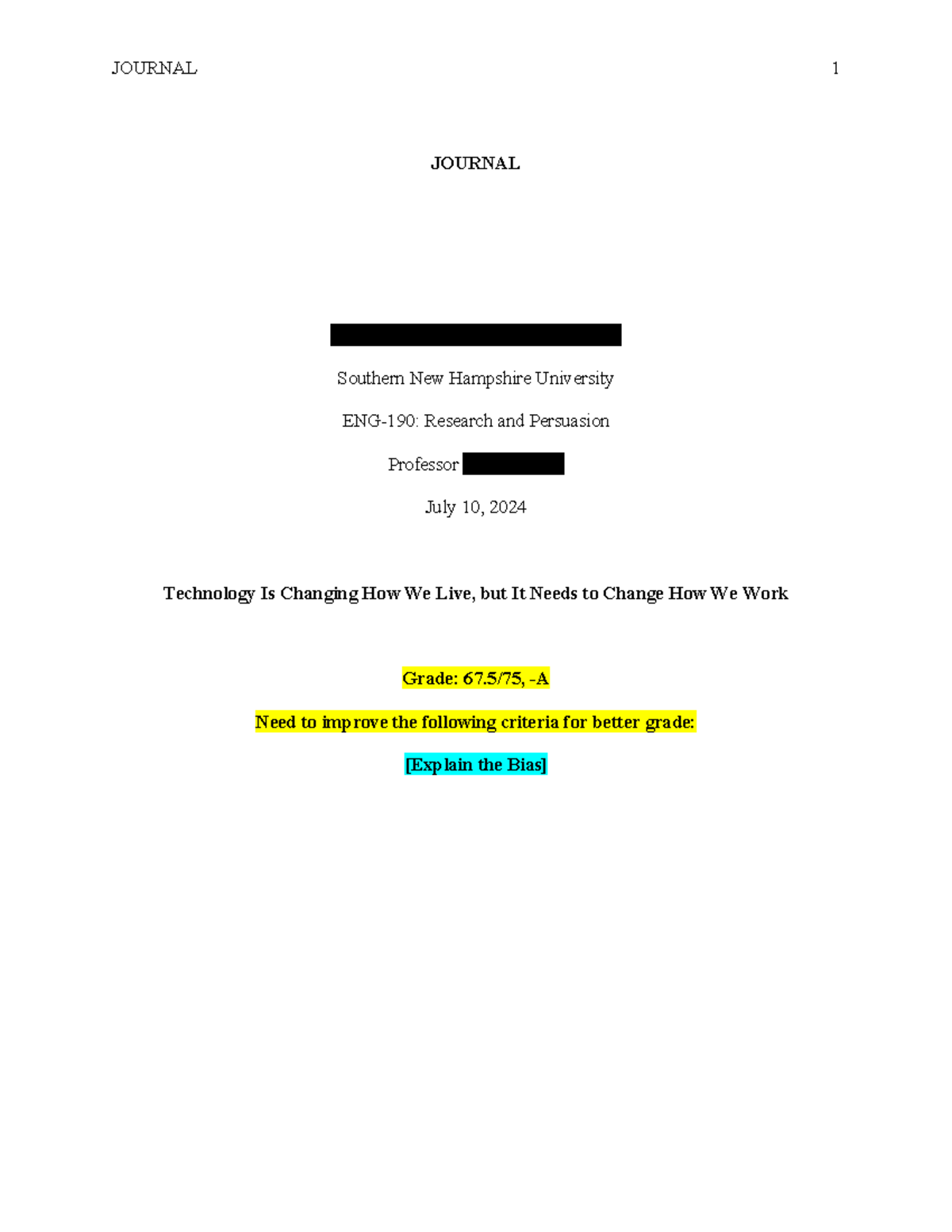 ENG190, 2-2 Assignment - Journal - JOURNAL Alfred Lawrence Melchiorre ...