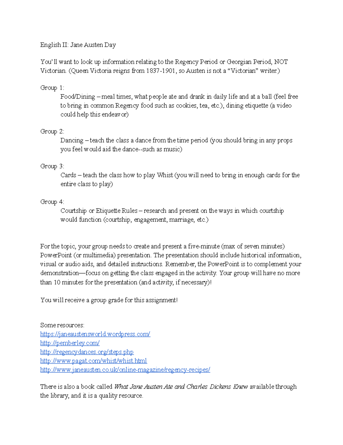 Jane Austen Day 2022 - slndwn - English II: Jane Austen Day You’ll want ...