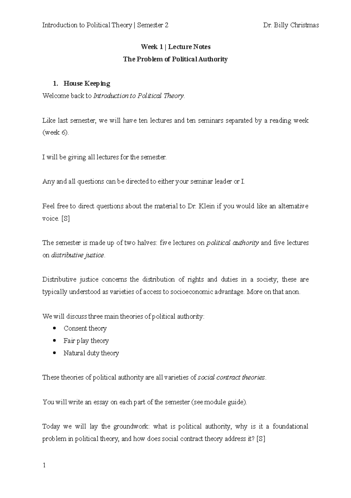 2.1 The Problem of Political Authority - Lecture Notes - Week 1 ...