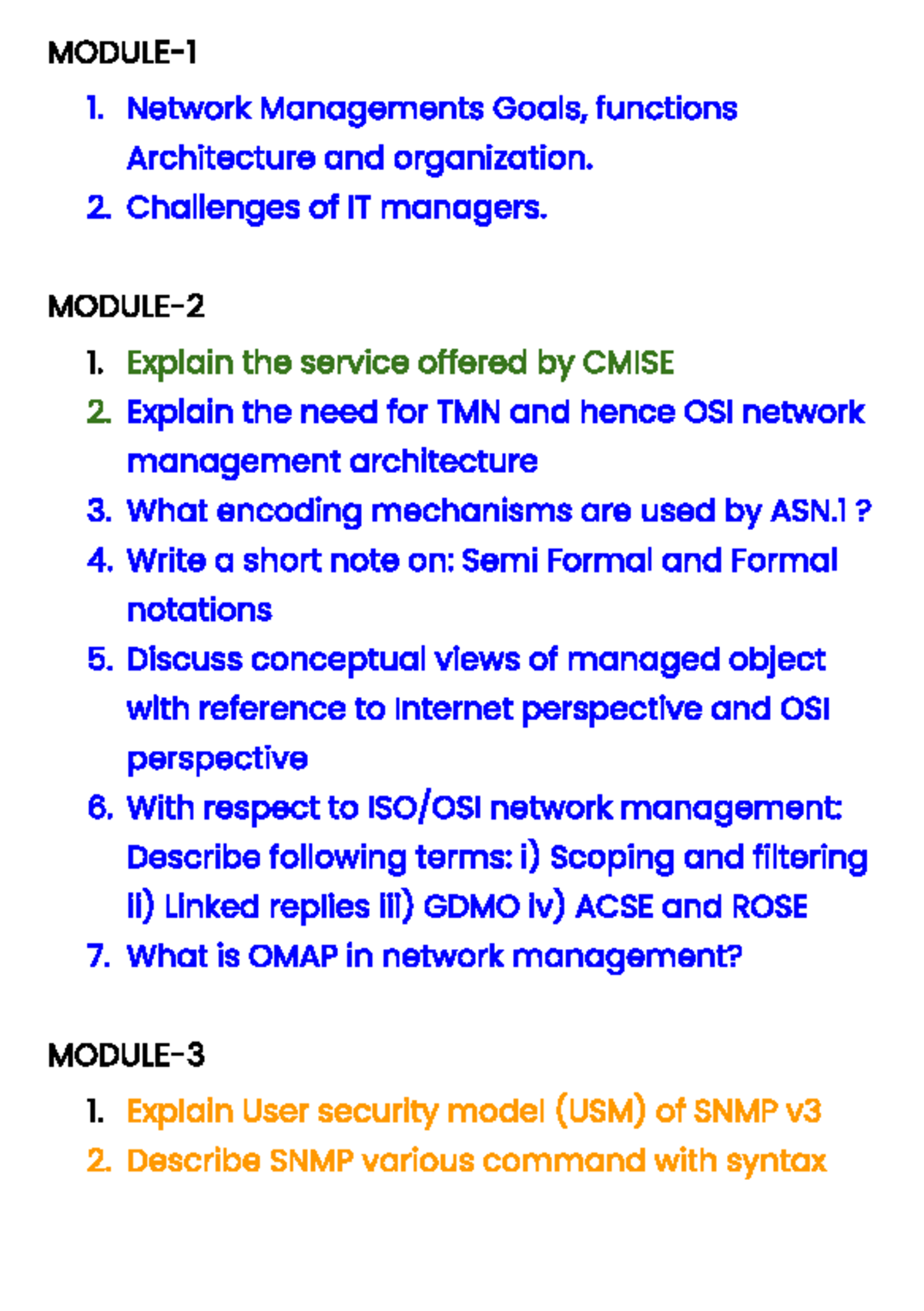 NMT (BH-Question Bank) - MODULE- l. Network Managements Goals, functions Architecture and - Studocu