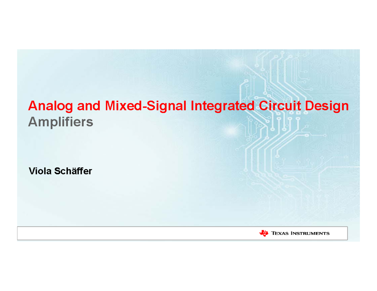 Analog IC Design lecture 8 Noise Amplifiers - Analog and Mixed-Signal ...