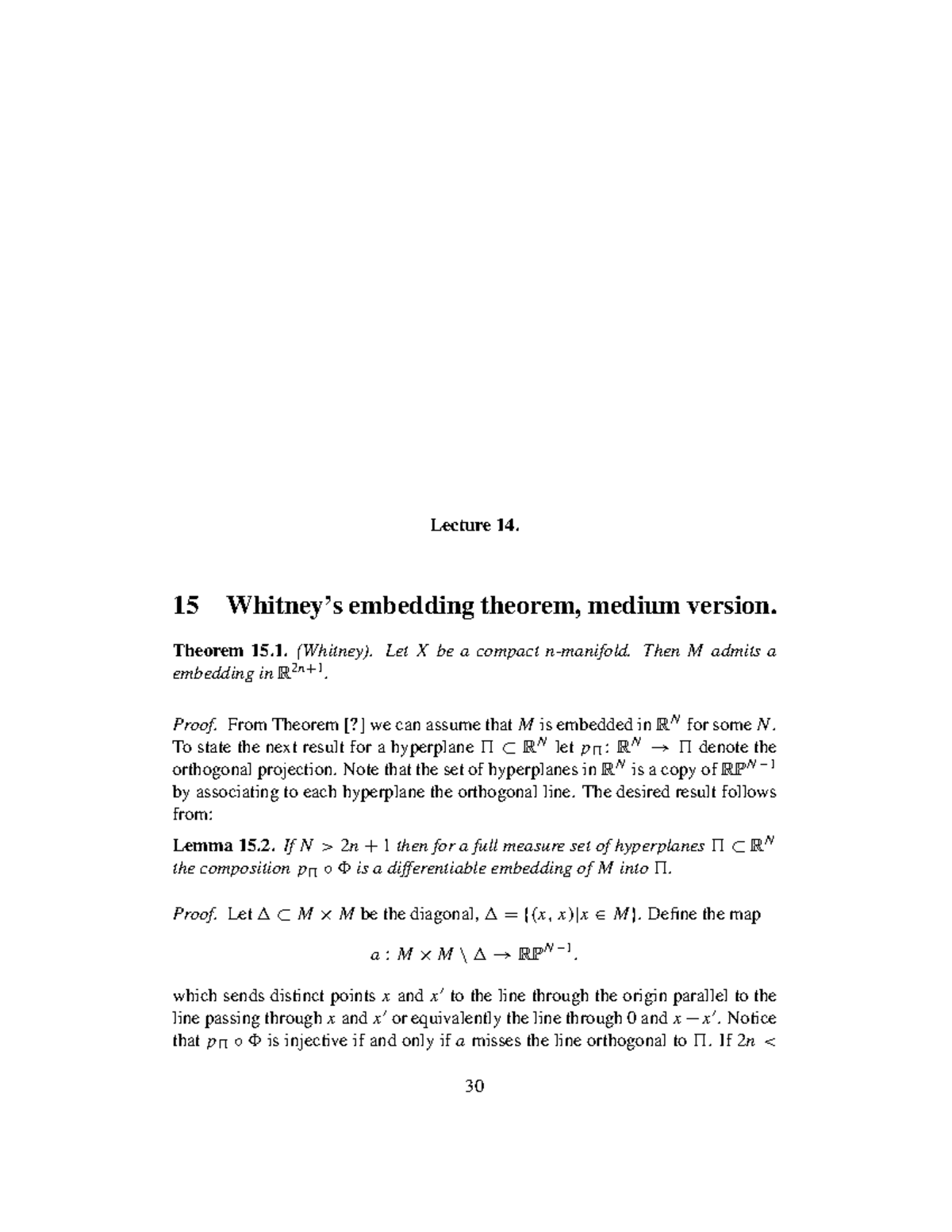 Lecture 14 Whitneys Embedding Theorem Medium Version Lecture 14 15 Whitneys Embedding