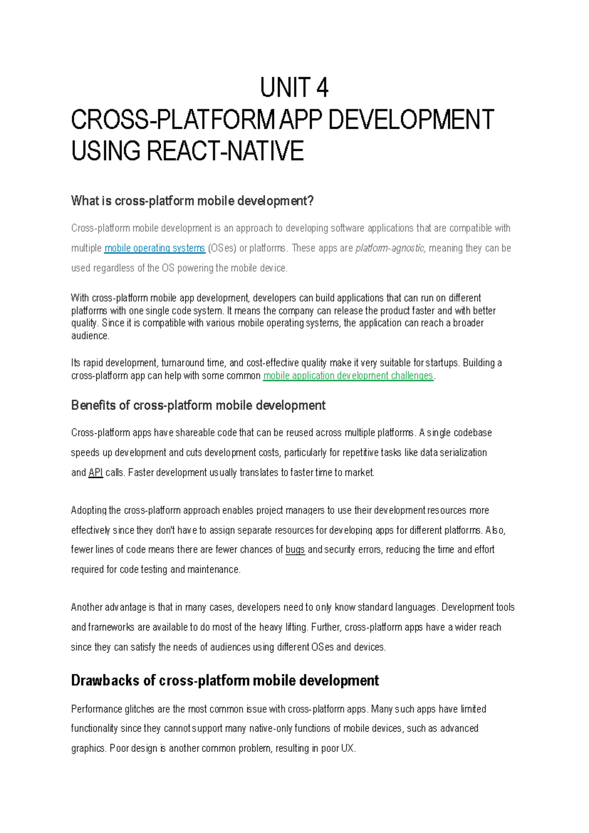 UNIT 4 - this document contains unit 4 important topics - UNIT 4 CROSS-PLATFORM APP DEVELOPMENT ...