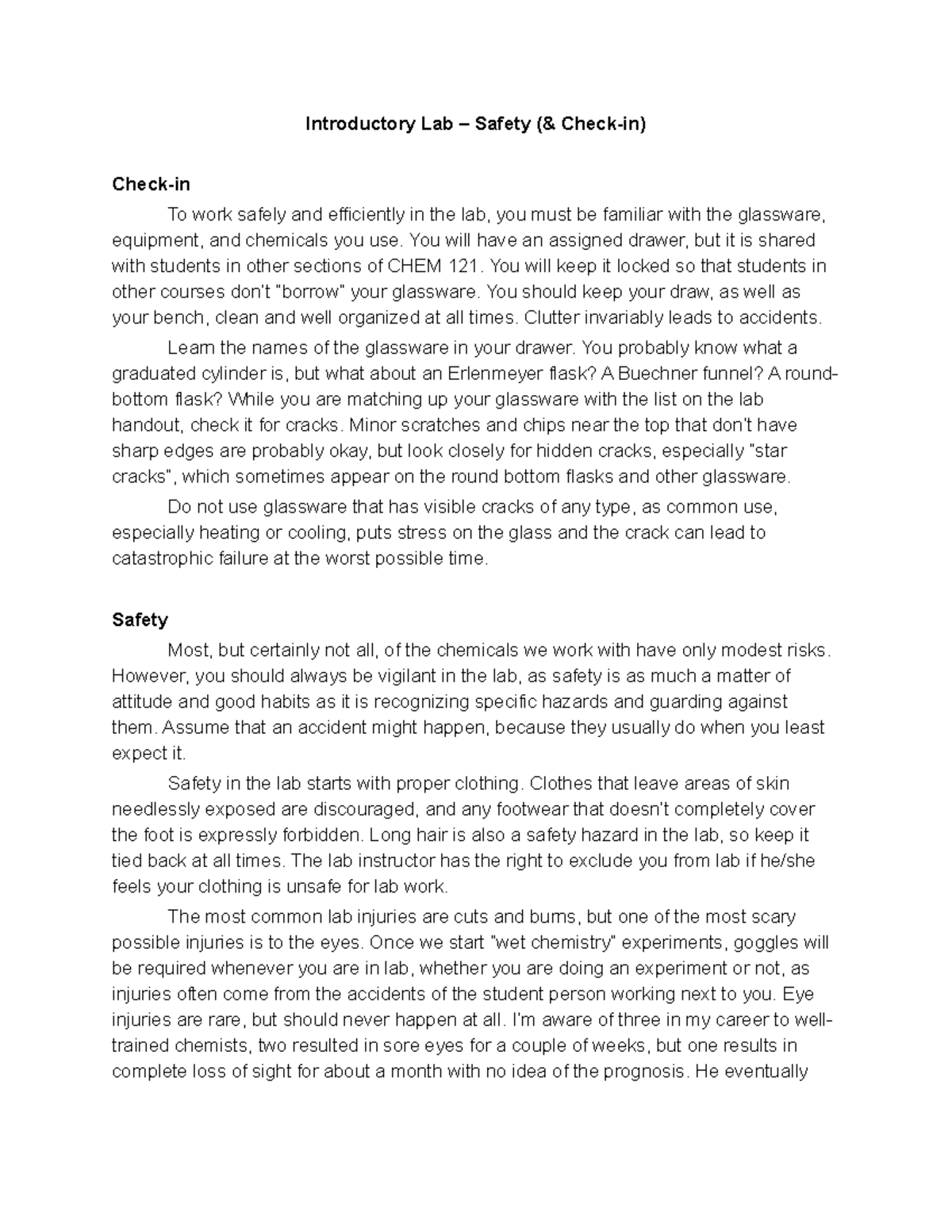 Safety Notes - dfgdfgd df - Introductory Lab – Safety (& Check-in ...