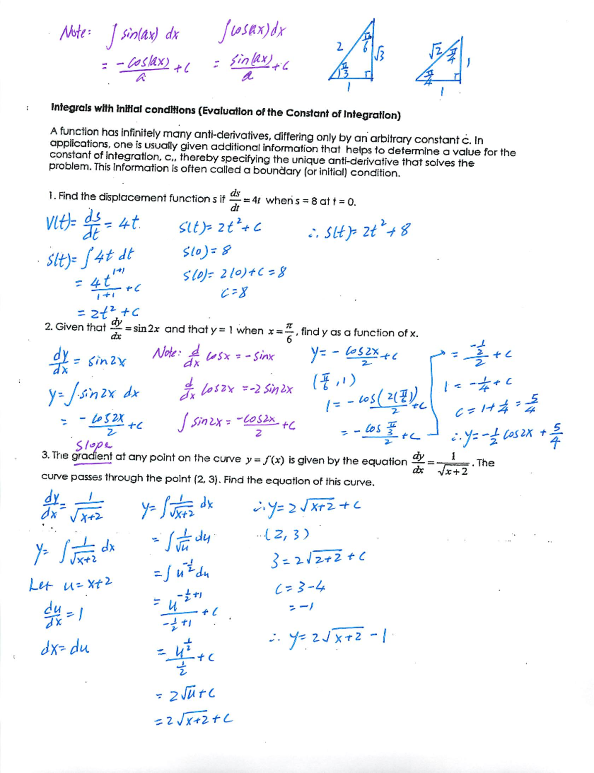5-3 Notes MHF4U7 Unit 5-3 Integrals with Initial Conditions - Note ...