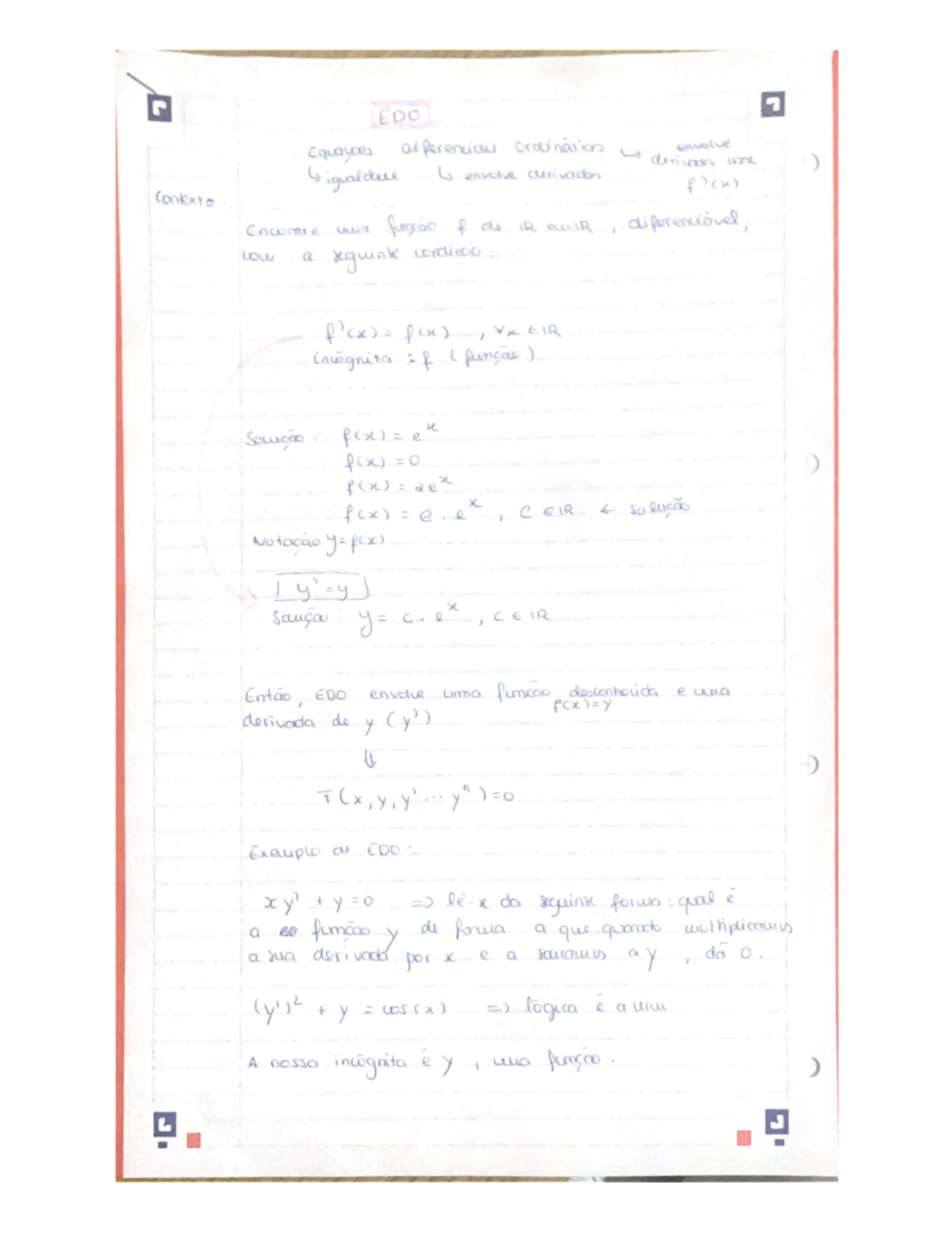 EDO - Resumo EDOs. - Cálculo II - Studocu