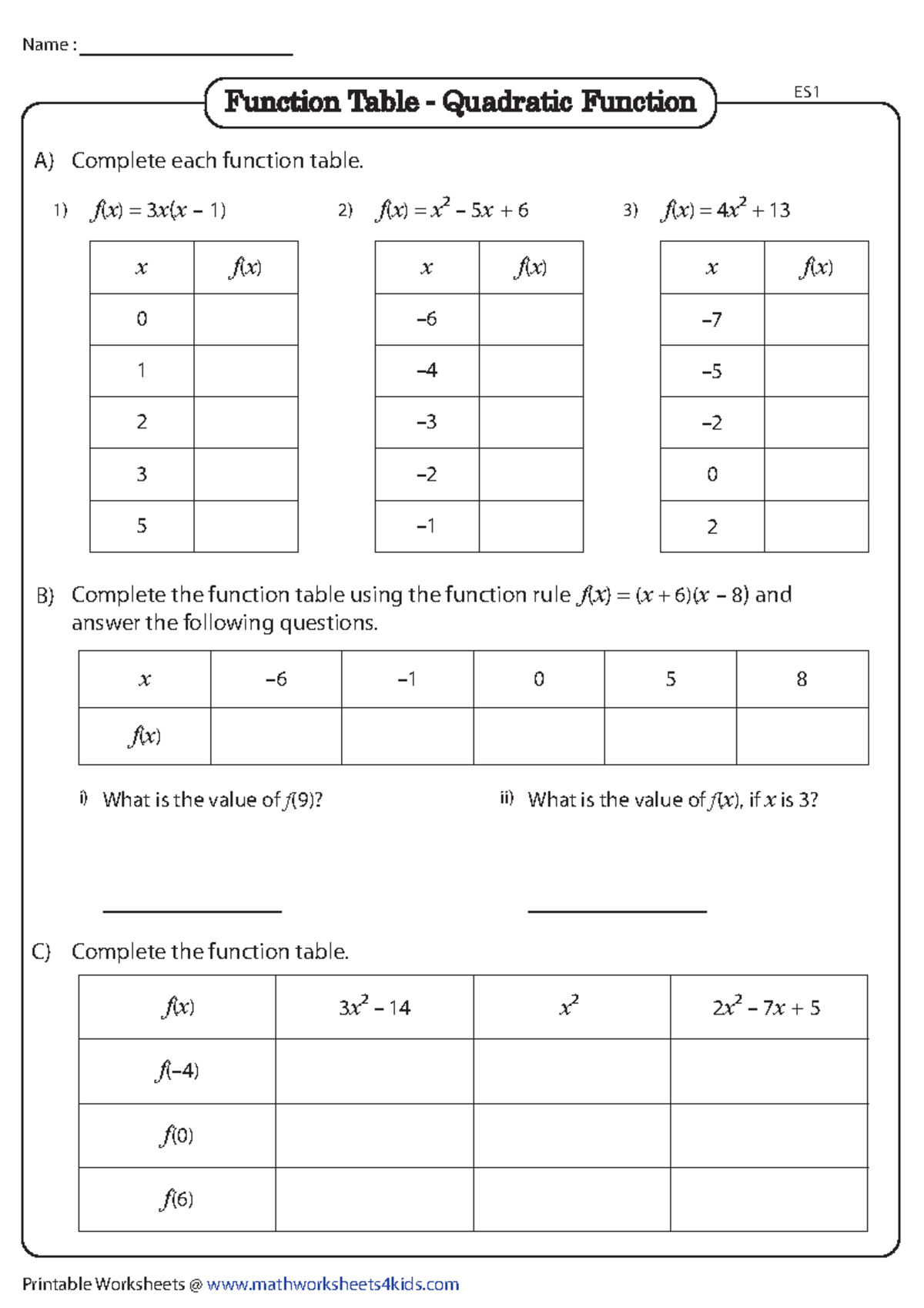 Quadratic-easy-1 - Lol - Printable Worksheets @ mathworksheets4kids ...