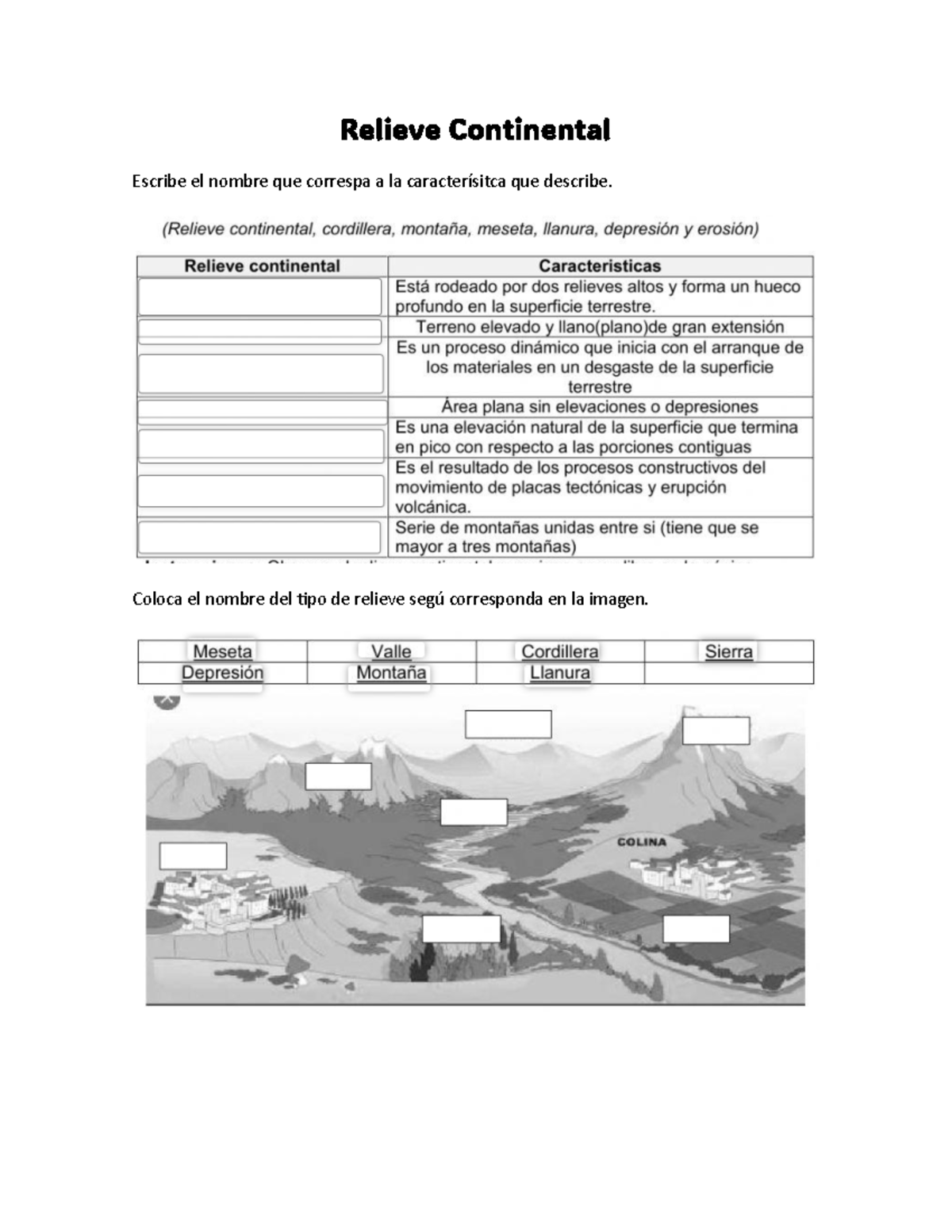 Relieve Continental actividad - Geología - Relieve Continental Escribe ...