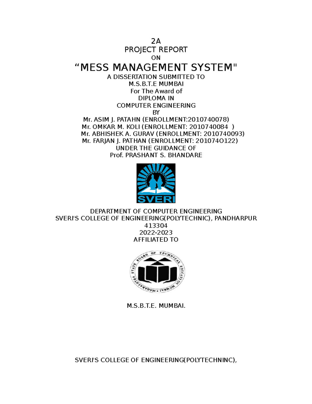 Report - Ghya Ani Download KAra - 2A PROJECT REPORT ON “MESS MANAGEMENT ...