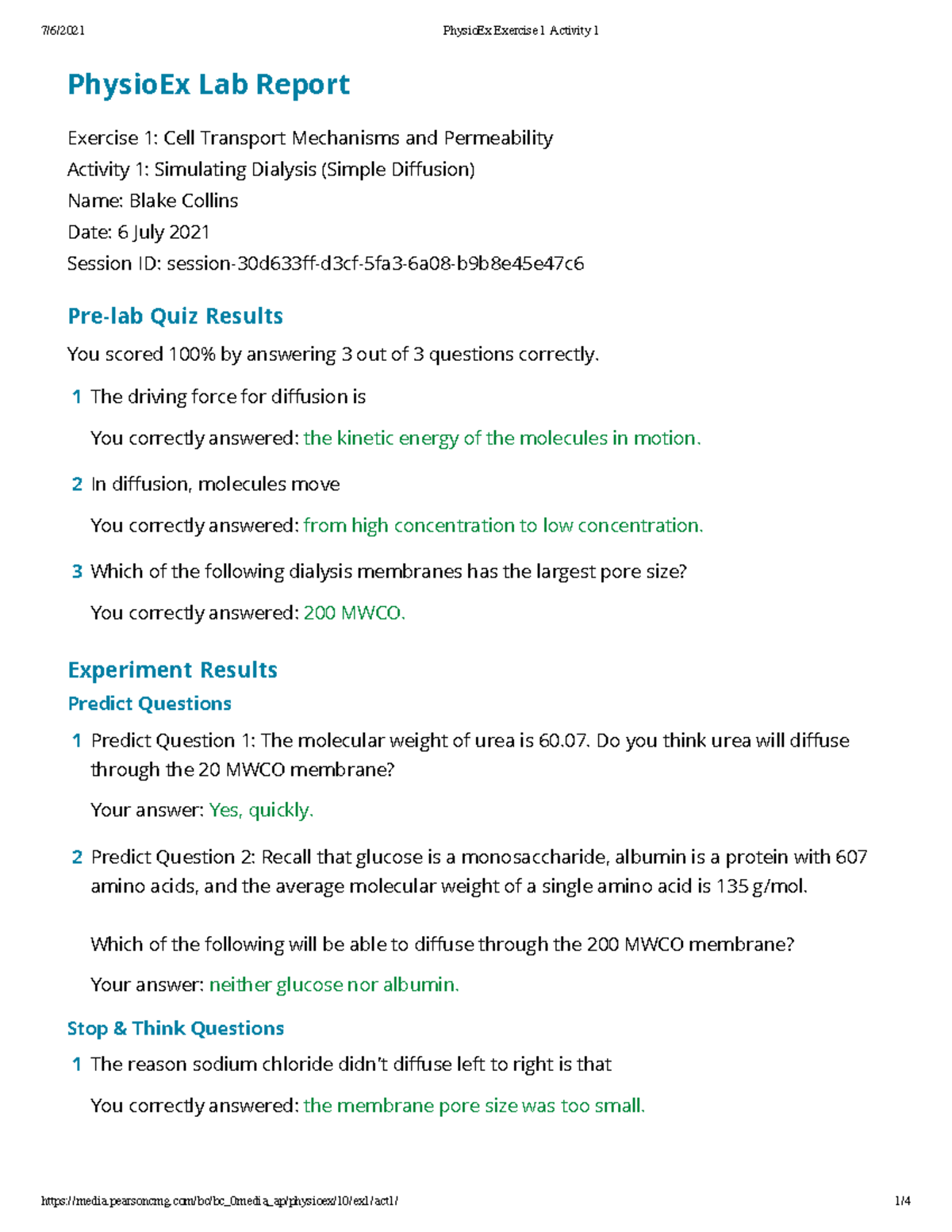Physio Ex Exercise 1 Activity 1 - PhysioEx Lab Report Exercise 1: Cell ...