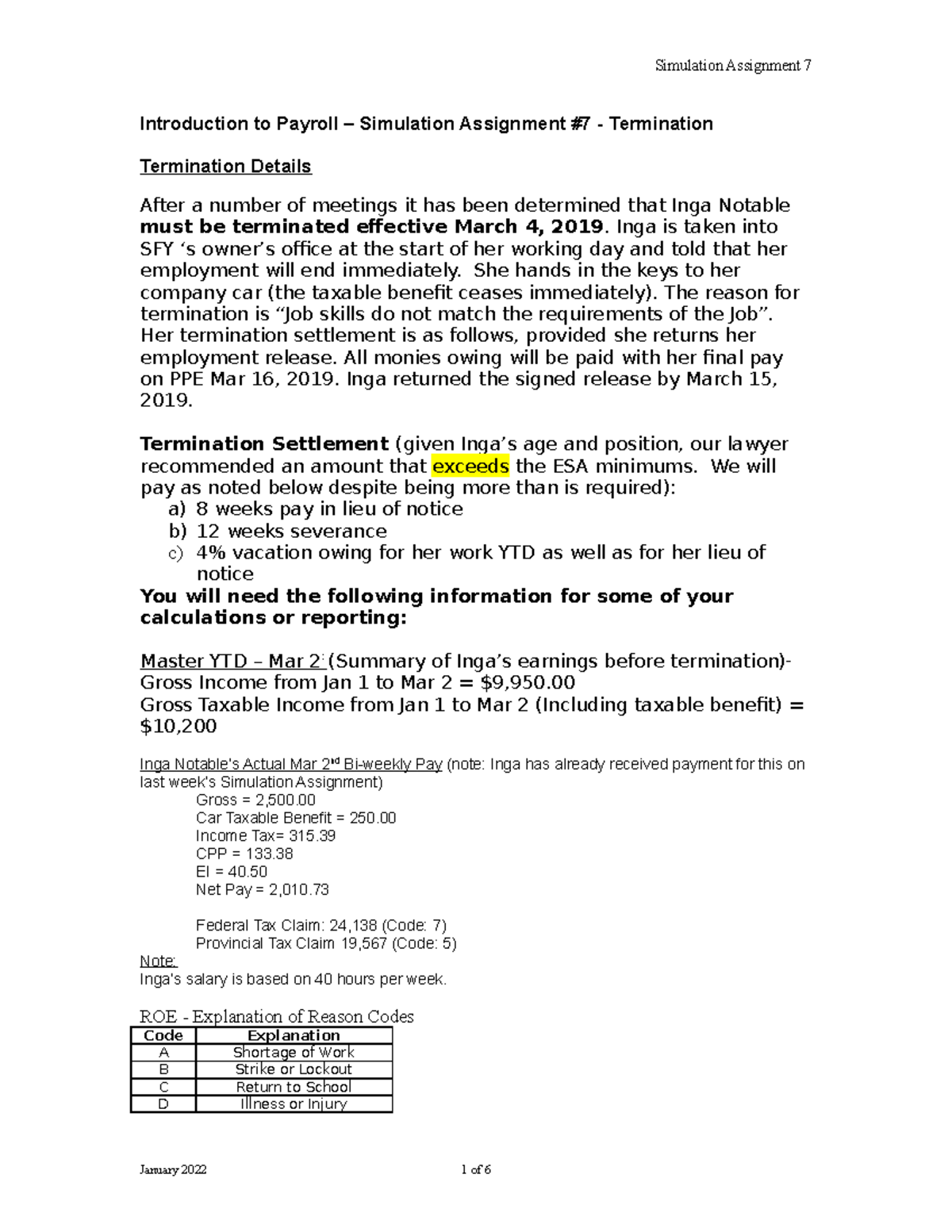 Simulation 7 solutions 2019 Winter 2022 - Introduction to Payroll – Simulation Assignment #7 ...