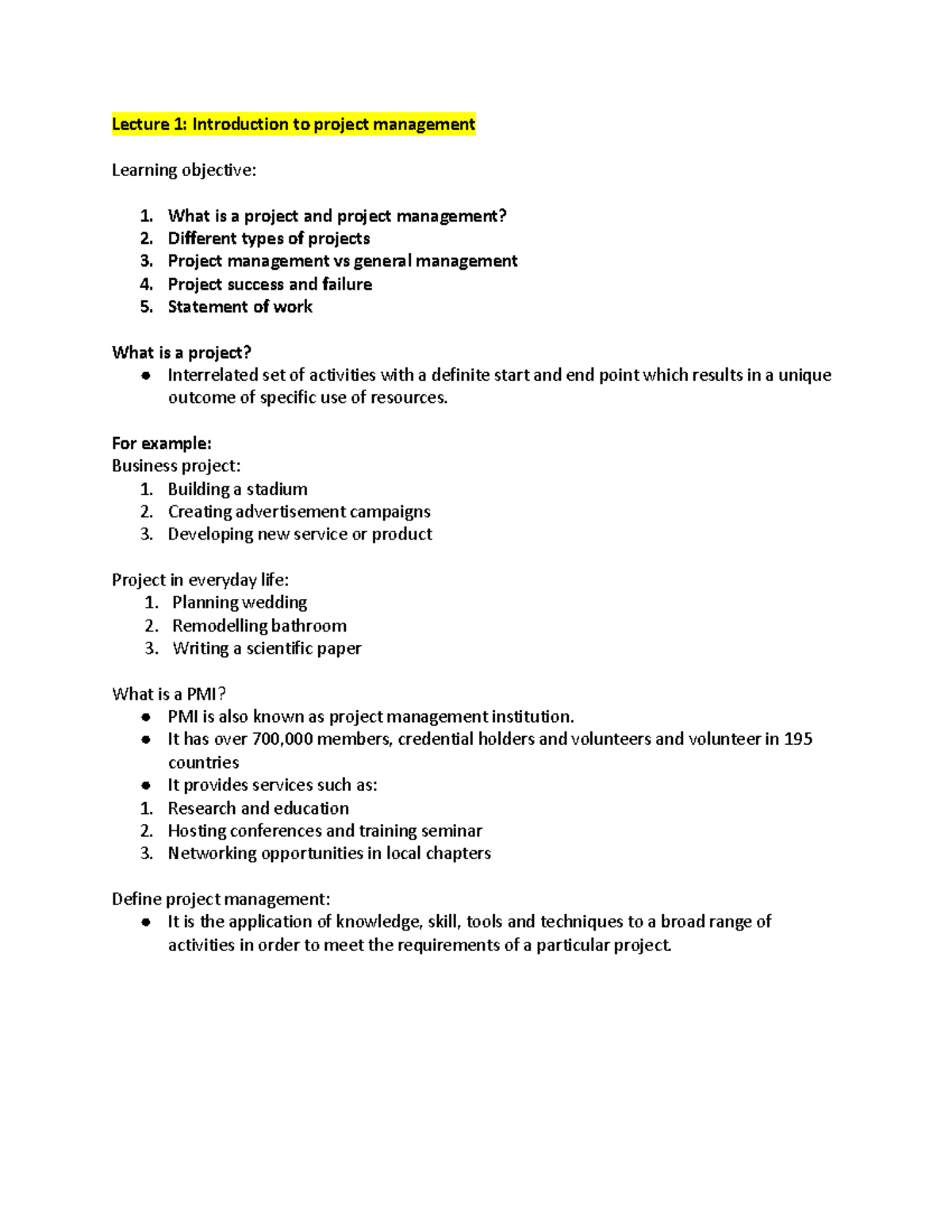 WEEK 1-4 - week 1-4 Notes - Lecture 1: Introduction to project ...