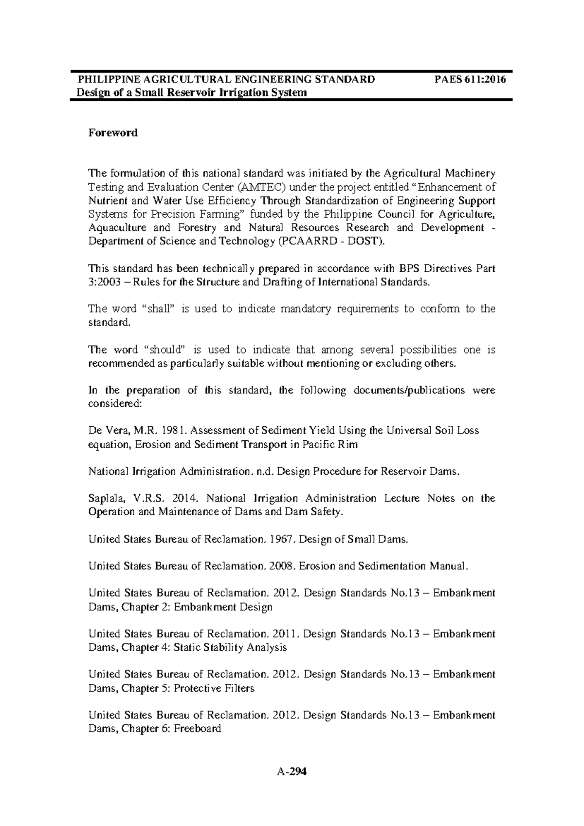 PAES611-Small Reservoir Impounding System - PHILIPPINE AGRICULTURAL ...