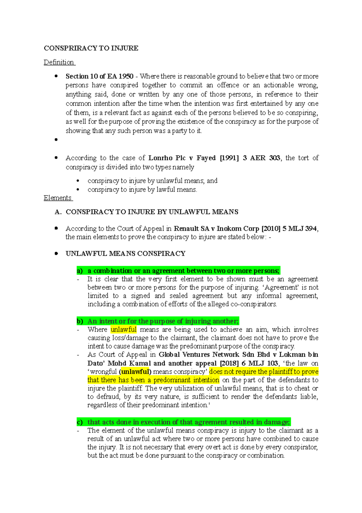 Conspriracy TO Injure CONSPRIRACY TO INJURE Definition Section 10 Of