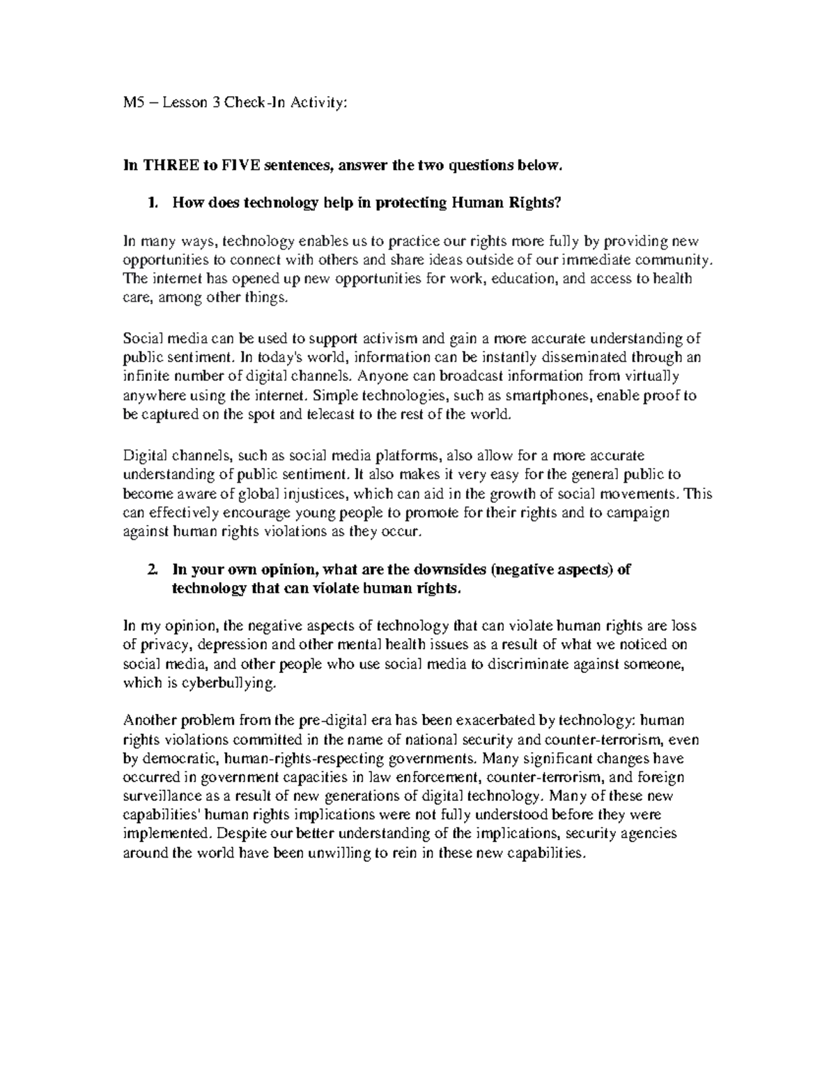 STS-M5 L3 Check IN Activity - M5 – Lesson 3 Check-In Activity: In THREE to FIVE sentences ...