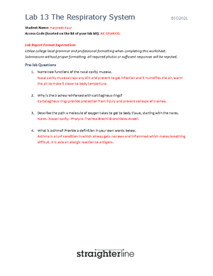 BIO250 Lab 7 1 - bio lab 7 - Student Name: Access Code (located on the ...