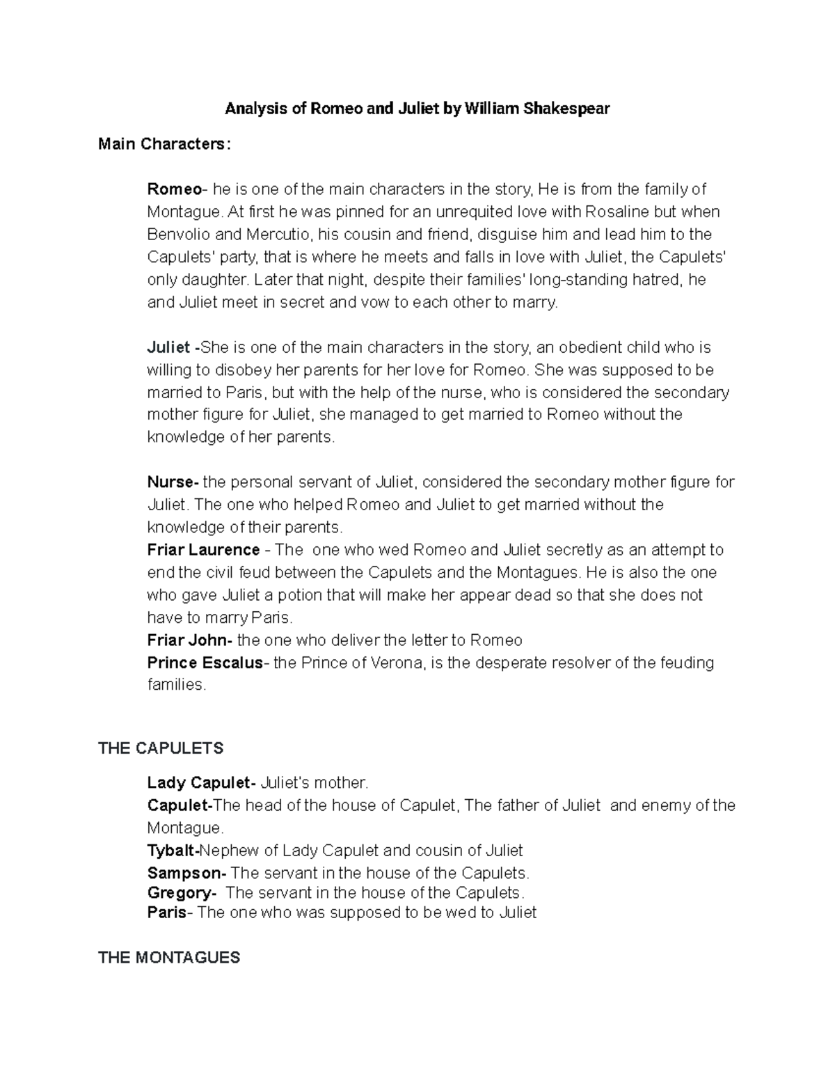 Analysis of Romeo and Juliet by William Shakespear - At first he was ...