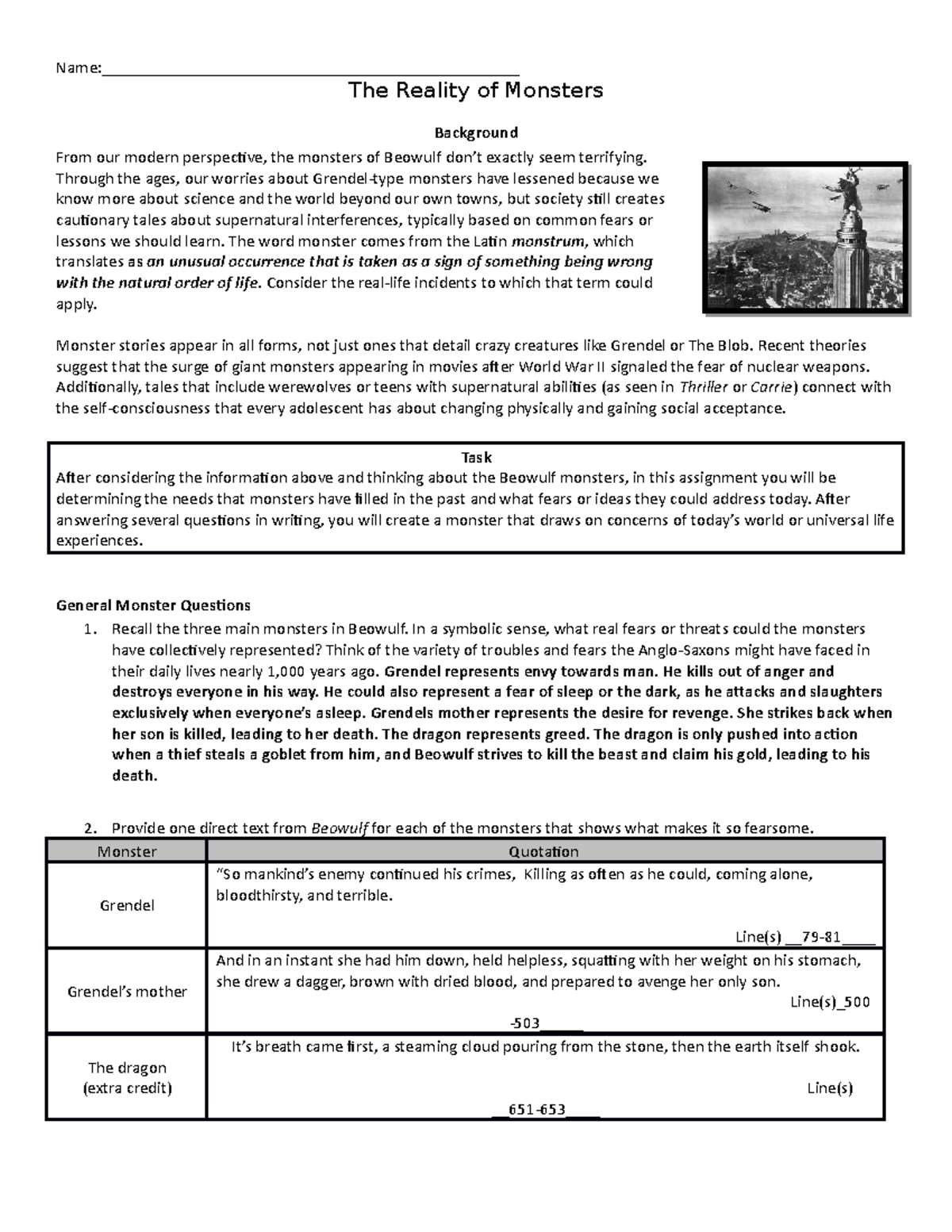 The Realityof Monsters Project - Name ...