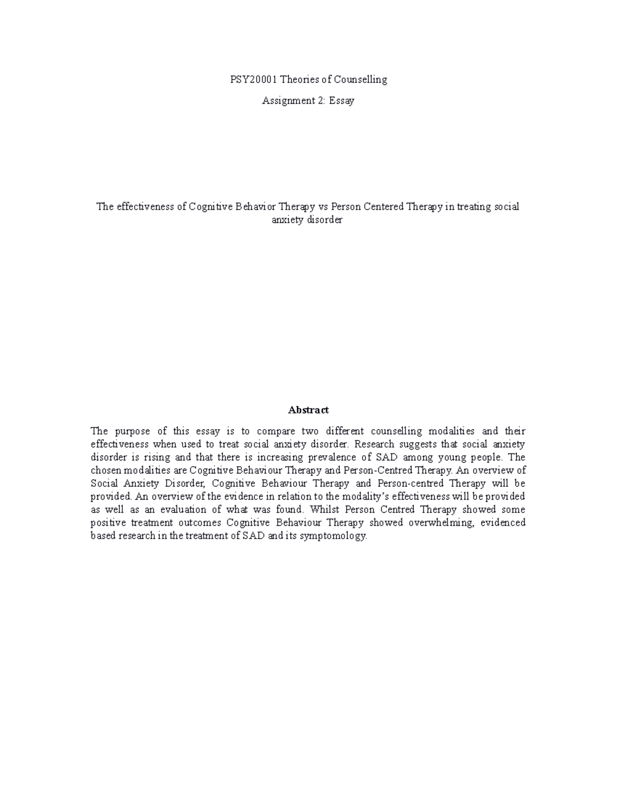 journal enteries Theories of Counselling - PSY20001 Theories of ...