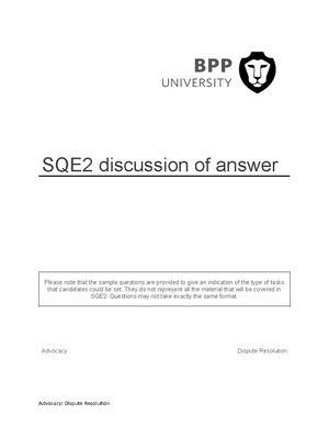 PPQ 2 - Advocacy DR Question Blackbird - SQE2 sample question Please ...