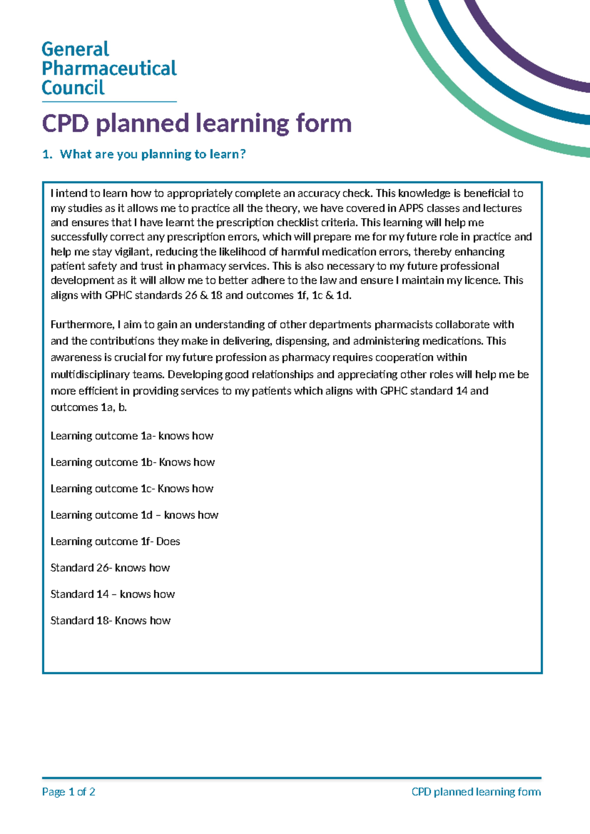 Complete Hospital CPD - Exemplar - Page 1 of 2 CPD planned learning ...