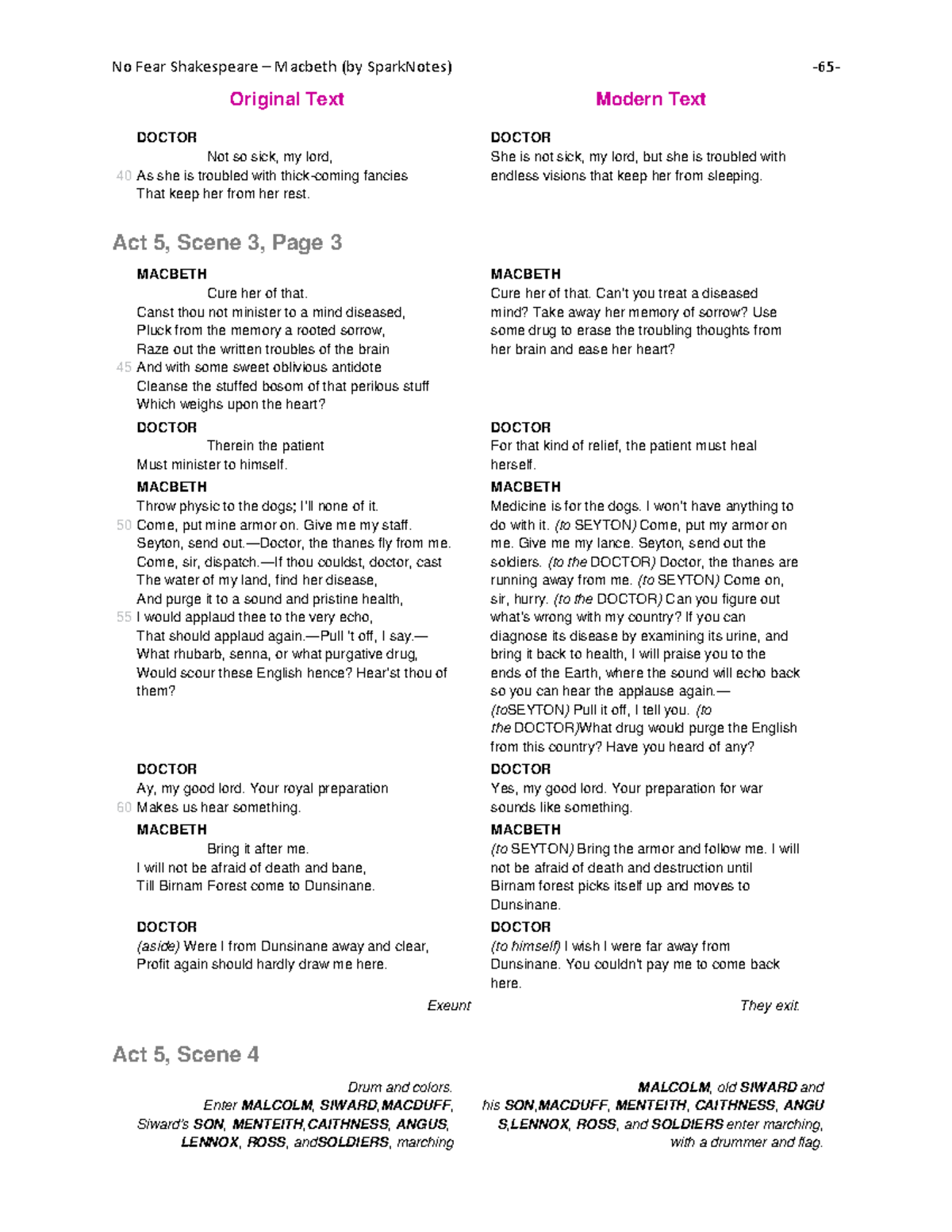Act 5 scene 4 - No Fear Shakespeare – Macbeth (by SparkNotes) -65 ...