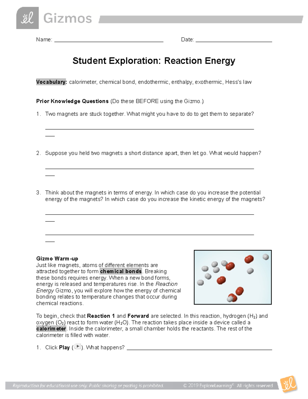 Reaction Energy SE - Assignment - Name: Date: Student Exploration ...