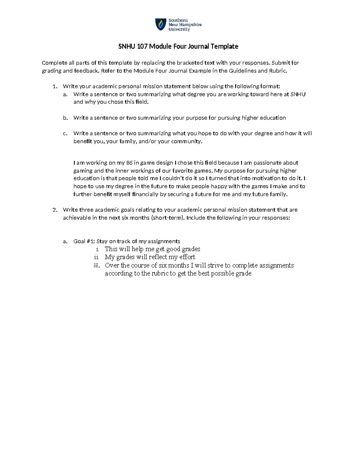 SNHU 107 Module Four Journal Template - SNHU 107 Module Four Journal ...