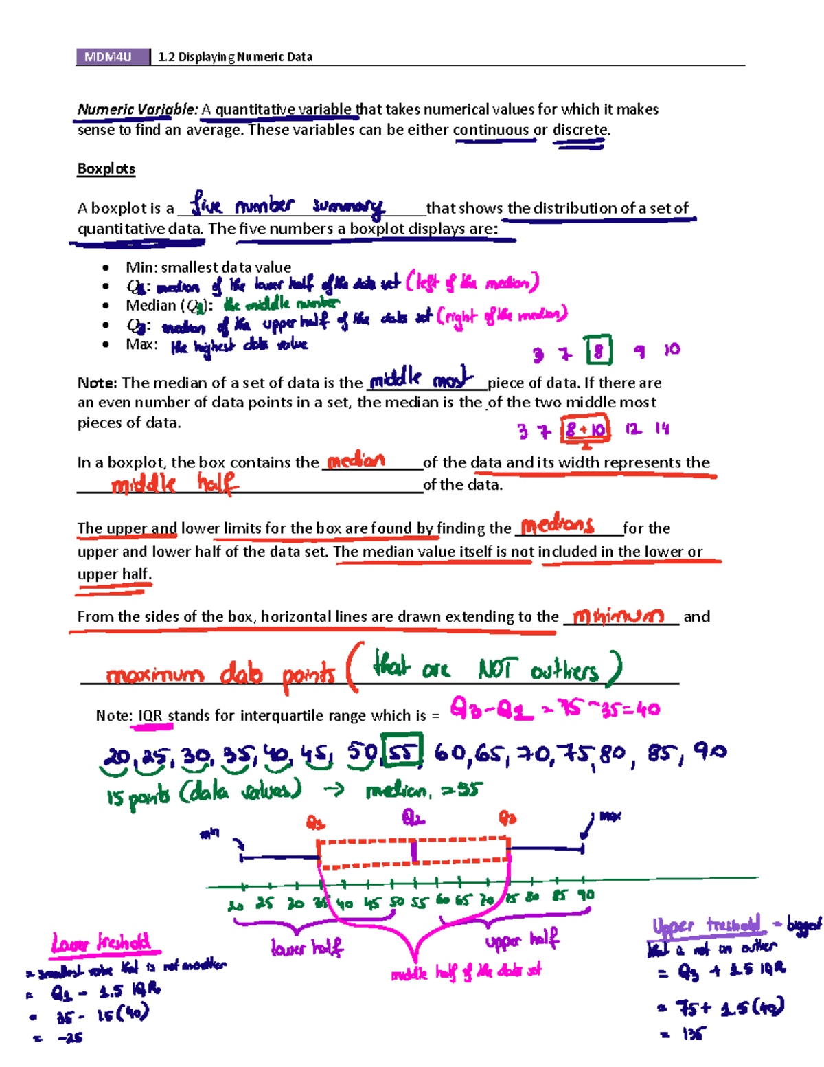 1.2 Displaying Numeric Data Part 1 (filled in) - Numeric Variable: A quantitative variable that ...