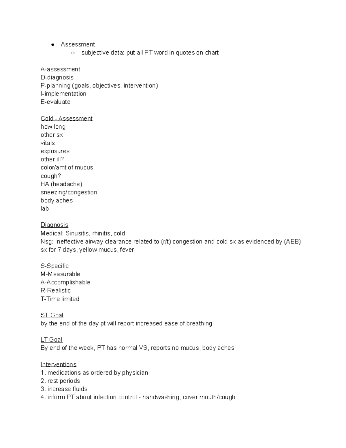 Nursing Assessment - Assessment, Diagnosis, Planning, Implementation ...